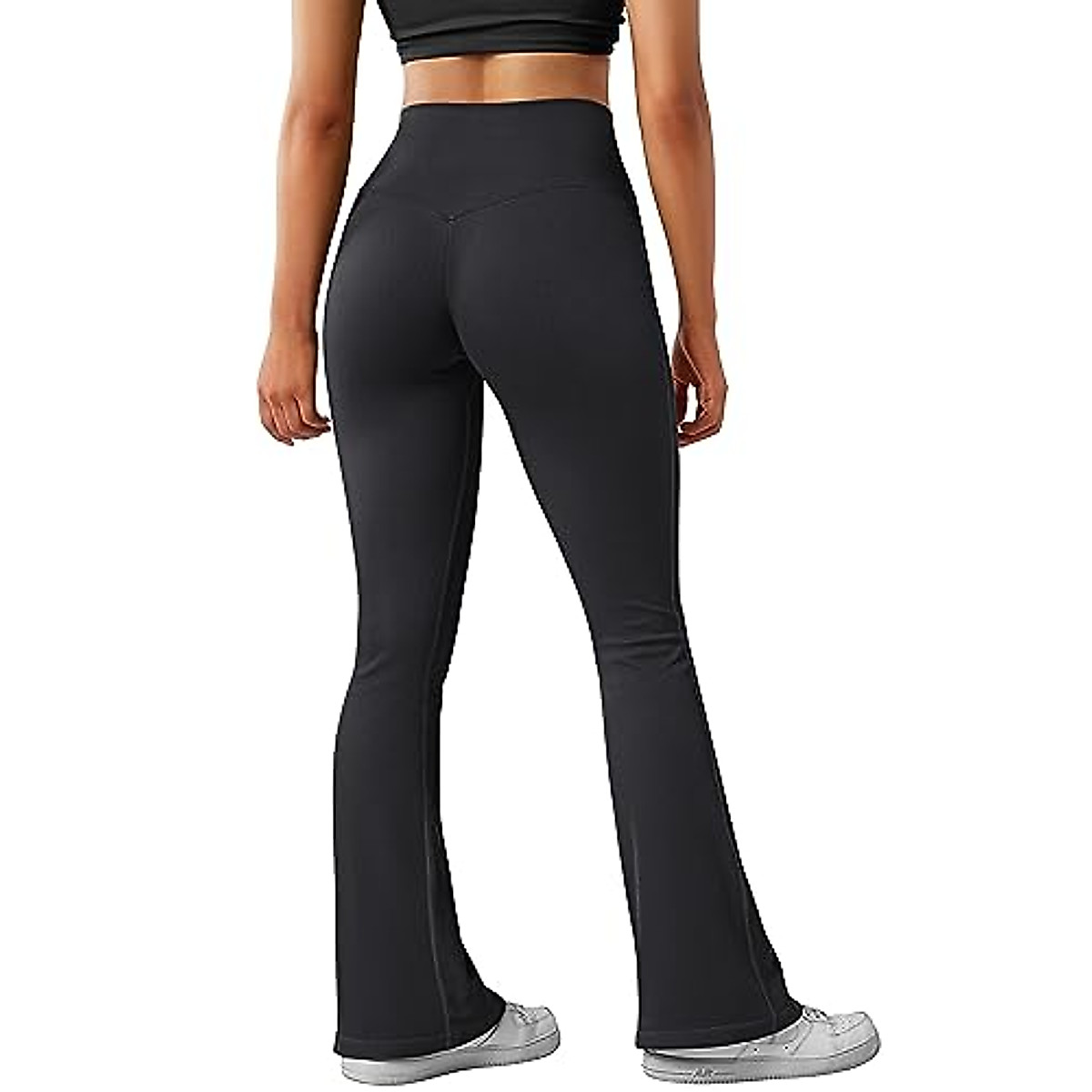 MOSHENGQI Women Ribbed Flare Leggings Seamless High Waist Bootcut Yoga Pants(M,007-Black)
