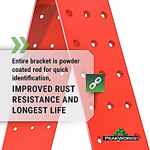 PeakWorks Roof Anchor Bracket, Fall Arrest System, Tool Connects to Wood Surfaces with Roofing Harness Safety Kit, ANSI OSHA Compliant, Durable Steel Adjustable Connector, Red, V8229100