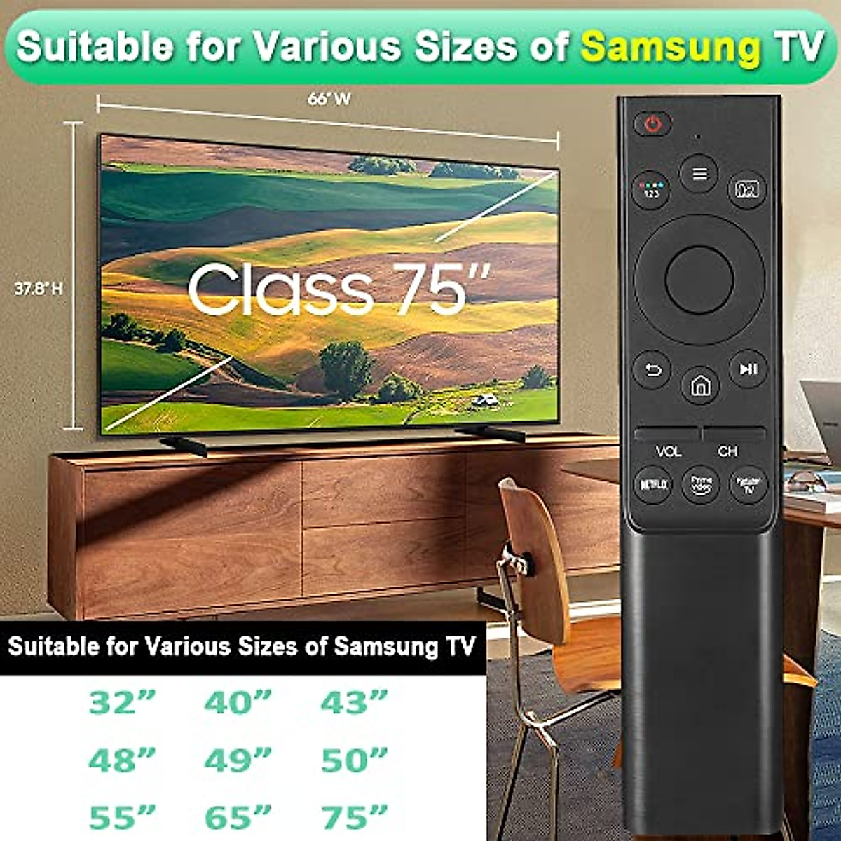 Universal Remote Replacement for Samsung TV Remotes BN59-01363 BN59-01357, Compatible with Samsung Smart-TV LCD LED UHD QLED 4K HDR TVs, with Netflix, Prime Video, Rakuten TV Buttons