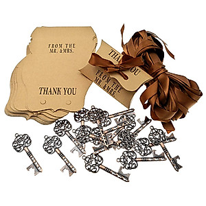 50pcs Skeleton Key Bottle Opener Wedding Party Favor Souvenir Gift with Candy Box and Ribbon(Antique Copper)