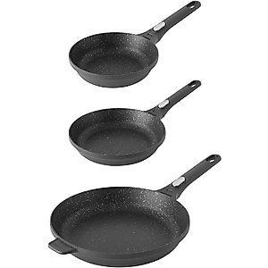 Berghoff GEM Non-stick Cast Aluminum 3Pc Fry Pan Set, Black, Stay-cool Detachable Handle Ferno-Green, PFOA Free Coating Induction Cooktop Compatible