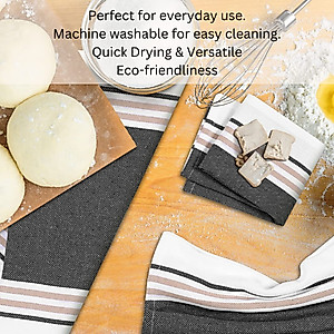 Urbana Cotton Set of 12 Assorted Waffle Kitchen Towels 100% Cotton Super Soft Absorbent Reusable Cleaning Cloths Machine Washable Weave Tea Towel with Hanging Loop (Black, 16 X 26 Inches)