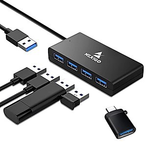 USB Hub with USB C Connector, NexiGo 4-Port 2 ft Slim Ultra USB 3.0 Hub, Thunderbolt 3 to USB 3.0 Adapter (Black), for MacBook, Mac Pro, Mac Mini, iMac, Surface Pro, XPS, PC, Flash Drive, Mobile HDD