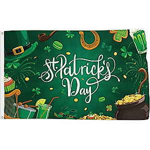 Probsin St Patricks Day Flags 3x5 Ft Double Printed Shamrocks Hat Gold Coins Backdrop Irish Holiday Decorations Ireland Party Supplies Wall Decor for Outdoor Indoor Garden Home House Garage Gift