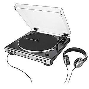Audio-Technica AT-LP60XHP Fully Automatic Belt-Drive Turntable and Headphone Bundle, Gunmetal/Black, Hi-Fi, 2-Speed, With Intregrated 3.5 mm Headphone Jack & Volume Control