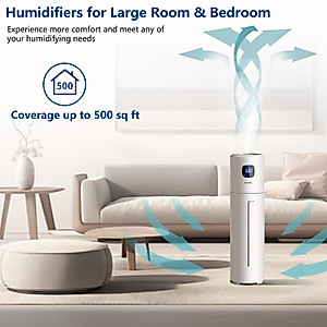 AKELISYE 9L/2.5Gal Large Humidifiers for Large Bed Room, Ultrasonic Cool Mist Top Fill Humidifier with 350ML/H Large Mist Speed, Remote, Quiet Tower Humidifier for Baby Home Plant Yoga Sleep Office