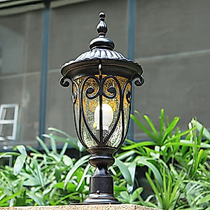 GOALPLUS Dusk to Dawn Outdoor Post Light Fixture 24" High Bronze Post Lantern with Pier Mount, Exterior Pole Lighting with Seeded Glass for Yard, Garden, Patio and Pathway, 2 Pack, LMMS0519-M-2P