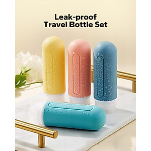 Birkie Silicone Toiletries Bottles (4 Count, 3oz Each), Refillable, Leak-Proof for Shampoo & Conditioner