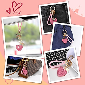 Car Keychain for Women with Rhinestone Heart Shape Bling Girl Cute Keychain for Christmas,Personalized Gift (A-Pink)