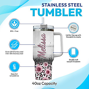 Hyturtle Personalized Gifts For Highland Cow Lover Tumbler 40oz with Handle and Straw - Stainless Steel Travel Coffee Cup With Lid - Cute Farm Animal Lover Gifts For Women, Girl On Birthday Christmas