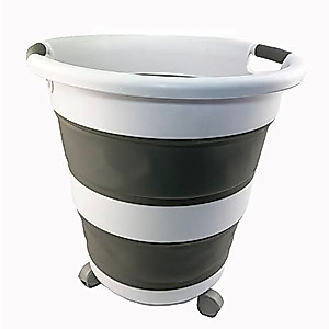 SAMMART 34L (8.9 Gallons) Collapsible Plastic Laundry Basket with Wheels - Foldable Pop Up Storage Container/Organizer with wheels (Grey)