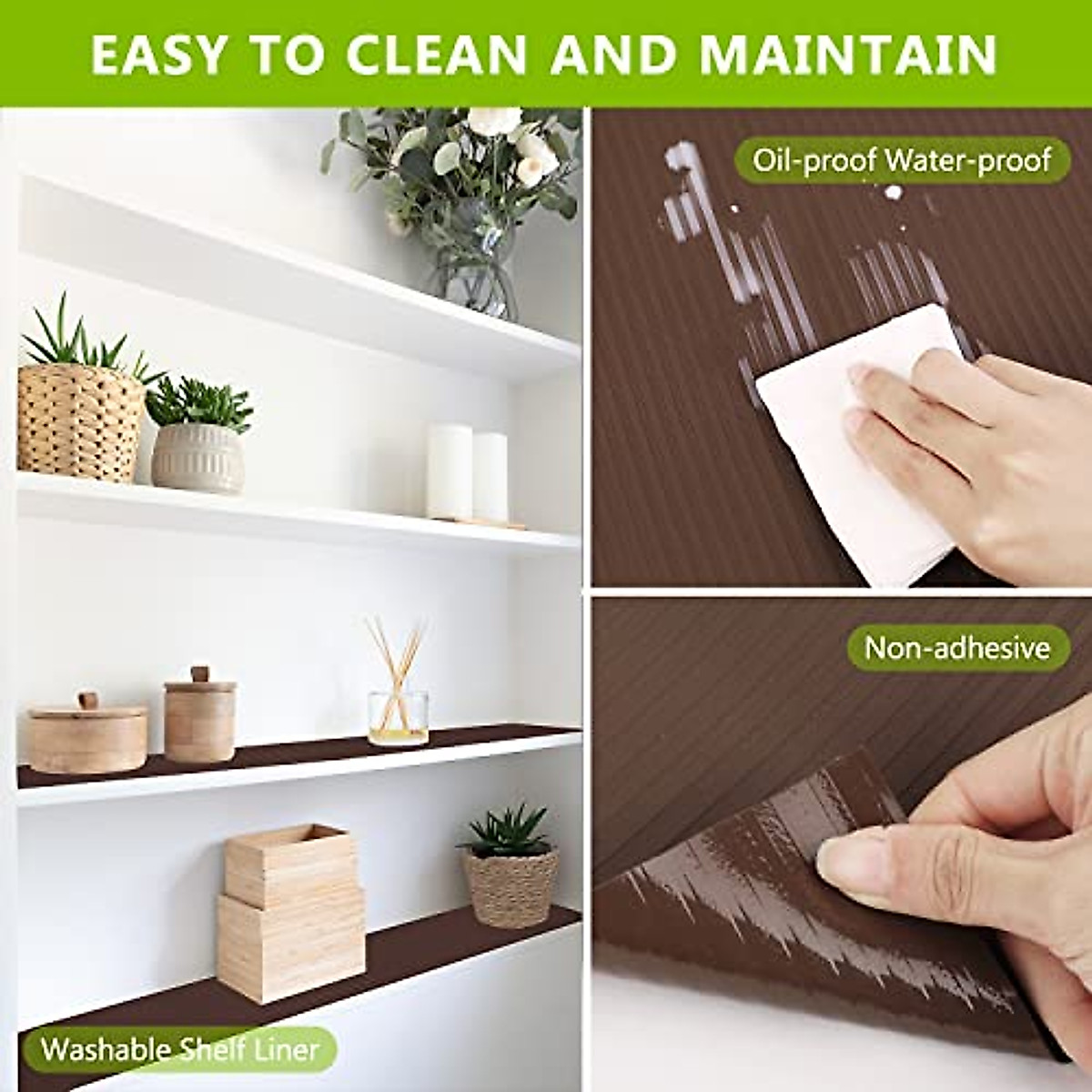 Shelf Liner Cabinet Liners for Kitchen, Non Adhesive Drawer Liner, Durable Washable Waterproof Fridge Refrigerator Mat Pantry Shelf Protector Liner for Shelves, Cupboard, Coffee 11.8 x 78.7 inches