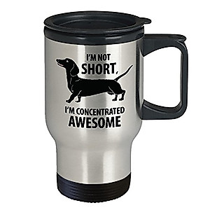 Wiener Dog Travel Mug - Great Gift For Dachshund Men And Women - Portable Coffee Travel Mug With Handle And Lid For Weiner Dog Owners (14 oz)