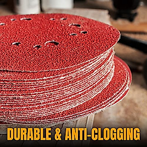 POWERTEC 45008 5 Inch 8 Hole Hook and Loop Sanding Discs, 80 Grit, 25 PK, Sandpaper for Random Orbital Sanders