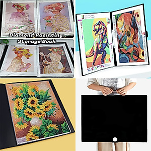 A3 Diamond Painting Storage Book, Diamond Art Portfolio Folder with 30 Pags Clear Pocket Slevees Protectors, A3 Storage Book with Handle, Large Artwork Report Sheet Letter Poster Storage Bag (Black)