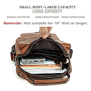 HANGMAI Small Crossbody Bag for Men Leather Shoulder Bags Messenger Man Purse Handbag Travel for iPad 9.7" Office Business Brown