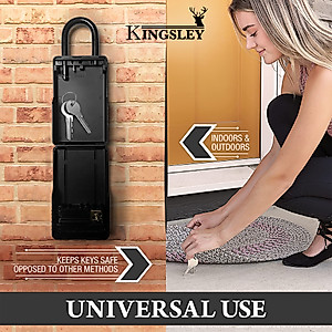 Kingsley KL313 Large Capacity Key Storage Box with Resettable Code, Water Resistant Realtor Key Lock Box for Spare Keys, Lock Box for Home, Apartment, AirBnB