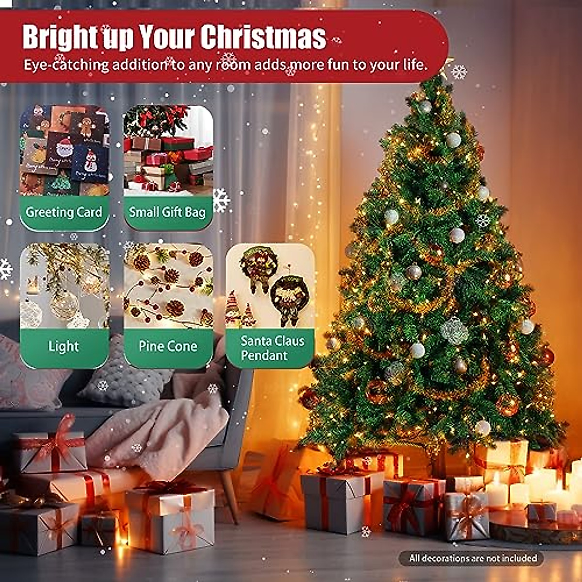6.5FT Artificial Christmas Tree Xmas Holiday Pine Tree Christmas Tree Realistic Holiday Decoration with Metal Stand Hinges PVC Leaves Easy Assembly for Outdoor Indoor Party Green