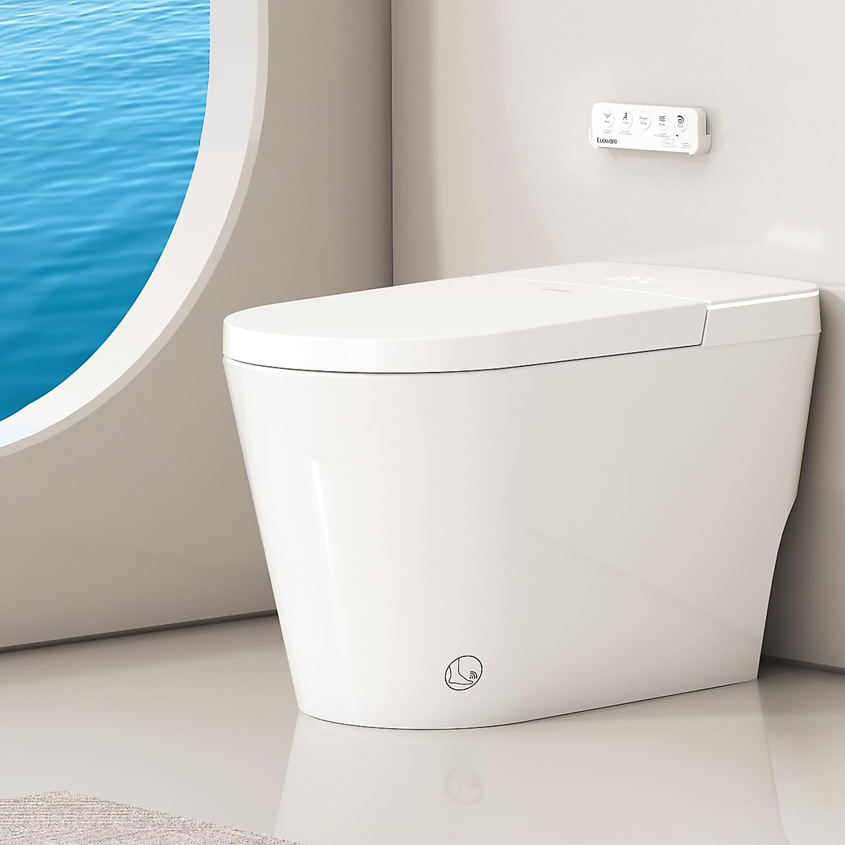 Luoware Smart Toilet with Bidet Built in, Luxury One Piece Elongated Bidet Toilet with Auto Close & Flush, Foot Sensor to Open/Close/Flush, Heated Seat, Massage Wash, Night Light, Remote Control