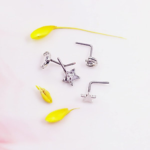 BODY16G CZCZ 4Pcs 20G Star Nose Rings 316L Stainless Steel L Shaped Moon Nose Studs Nose Rings Nose Piercing Jewelry for Women Men