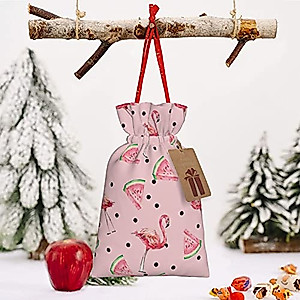 Drawstrings Christmas Gift Bags Summer-Flamingo-Watermelon Presents Wrapping Bags Xmas Gift Wrapping Sacks Pouches Medium