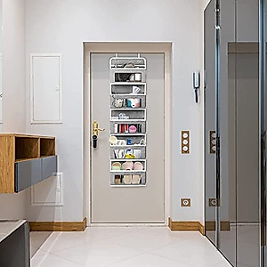 Tgoon Door Hanging Shelves, Portable Multi Layer Space Saving Over Door Hanging Organizer Breathable Non Woven for Bedroom(Grey, 5 Pockets)