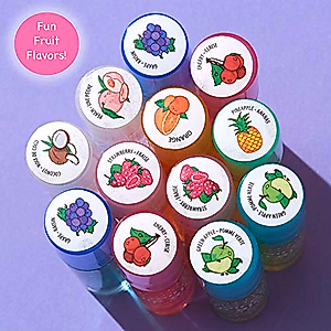 Expressions girl Roll On Lip Gloss Set with Carrying Case, 12-Piece Glossy Lip Make-up for Kids and Teens - Fruity Flavors, Non Toxic, Kid Friendly, Party Gift, Best Friends