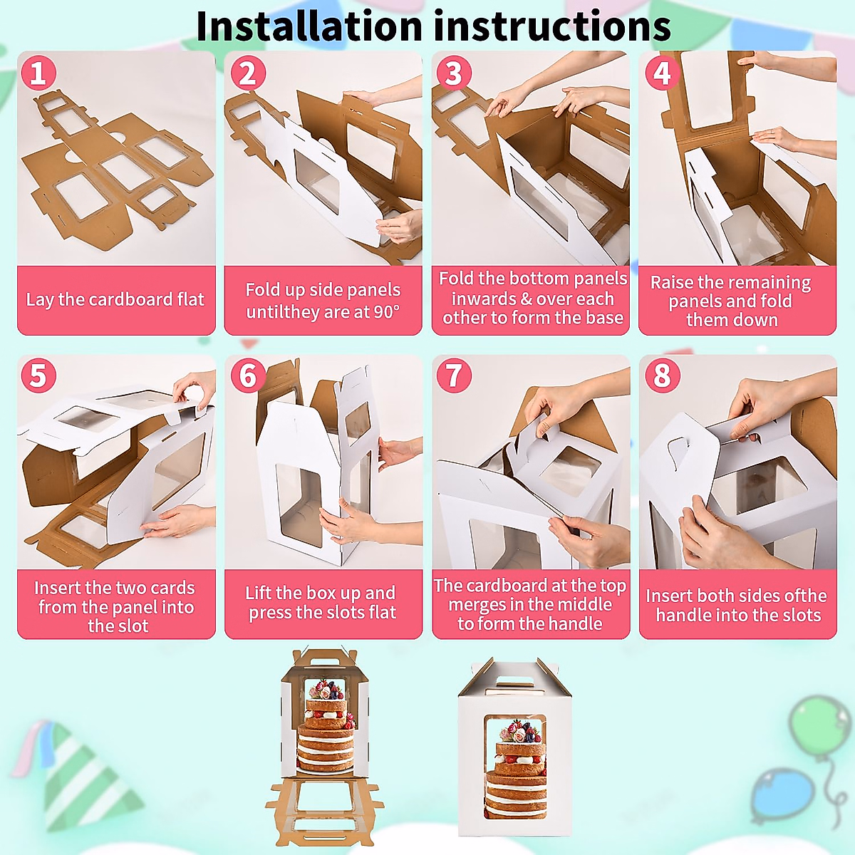 Hzzycaxli 12x12x14 Inch Tall Cake Boxes with windows,10in 12in Tall Cake Carrier, Large Tiered Cake Box,Durable White Bakery Box, Layer Cake Box, large cake box(2pack)