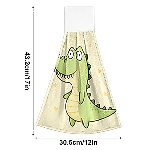 susiyo Cartoon Cute Alligator Animal Hanging Kitchen Towels 2 Pcs Tie Towels Dish Cloth Absorbent Soft Dry Towel Decorative Hanging Hand Towels for Bathroom Laundry Room Housewarming Home Decor