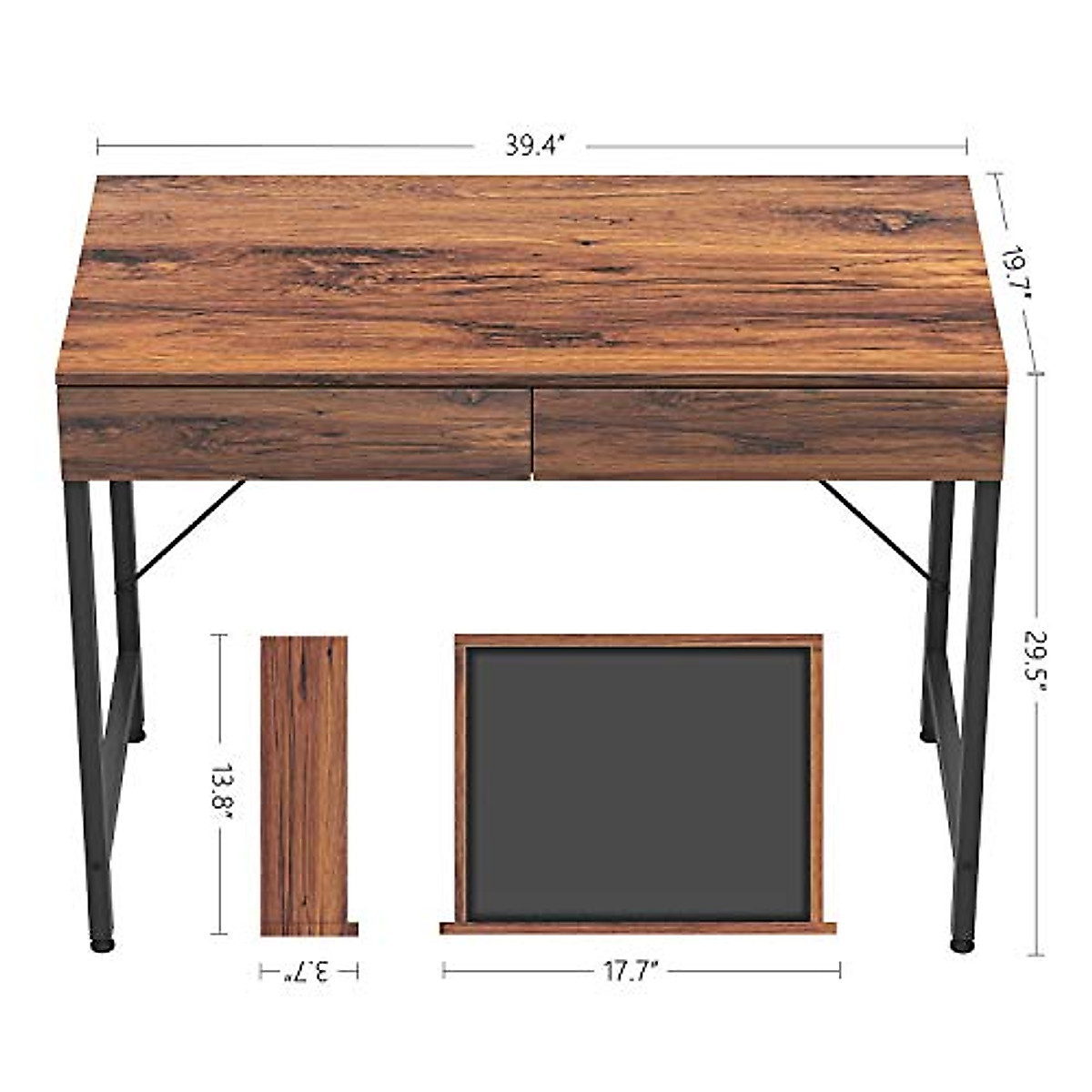 CubiCubi Computer Desk with 2 Storage Drawers, 40 inch Home Office Writing Desk, Study Table for Small Space, Dark Rustic