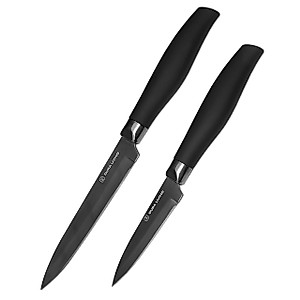 DURA LIVING Paring Knife - 3.5 Inch Black Nonstick Titanium Plated Stainless Steel Ultra Sharp Blade, With Ergonomic Comfort Grip Handle Kitchen Knife, With Matching Sheath