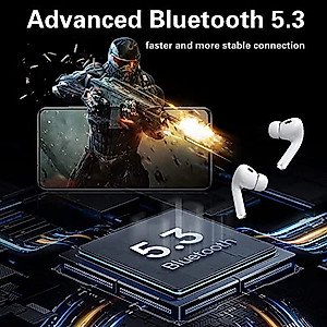 True Wireless Earbuds Bluetooth 5.3 Noise Cancelling IPx7 Waterproof Wireless Charging Case Immersive Sound Deep Bass Touch Earphones with Mic Sport Headset for iPhone/Android.