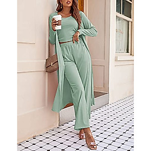 Ekouaer Women's 3 Piece Knit Lounge Set Sweatsuit Light Green
