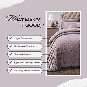 Tache Velvet Dreams Luxurious Velveteen Velour Super Soft Plush Warm Cozy Diamond Tufted Polka Dot Quilted Coverlet Light Purple Mauve Bedspread Set, King