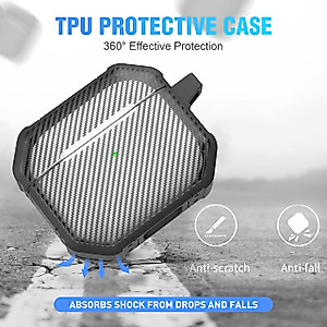 Maxjoy for Airpods 3 Case Cover, Airpods 3 Protective Case Gen 3 Translucent Carbon Fiber Hard Shell Rugged Shockproof Cover with Keychain Compatible with Apple Airpods 3rd Generation 2021, Black