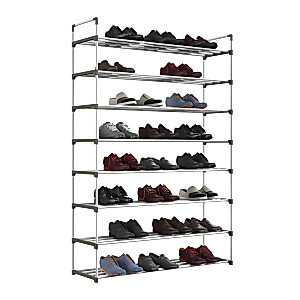 Home-Complete Shoe Rack - 8-Tier Shoe Organizer for Closet, Bathroom, Entryway - Shelf Holds 40 Pairs Sneakers, Heels, Boots (White)