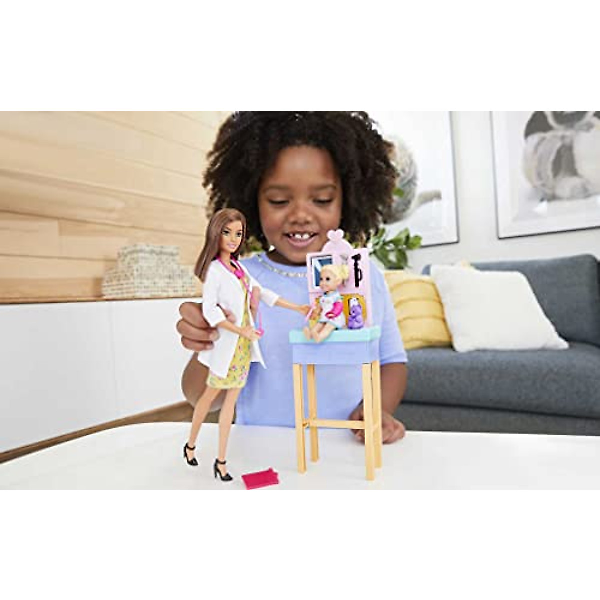 Barbie Careers Doll & Playset, Pediatrician Theme with Brunette Fashion Doll, 1 Patient Doll, Furniture & Accessories,White