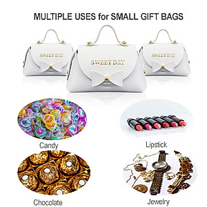 8 pack Exquisite Leather Bowknot Handbag Treat Boxes Gift Boxes with Handle, 5"x3.5" Reusable Wedding Party Favor Boxes Small Size Candy Gift Bags with Bow for Baby Showers Birthday Christmas Party