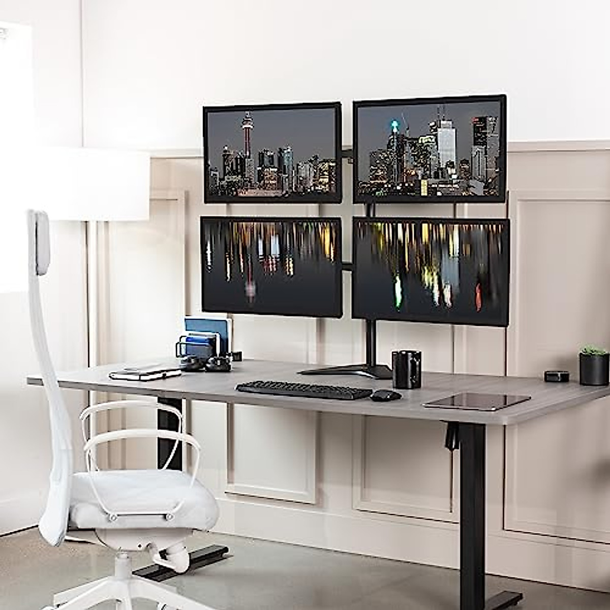 VIVO Quad 13 to 30 inch Monitor Free-Standing Mount, Fully Adjustable Desk Stand, Holds 4 Flat or Curved Display Screens, STAND-V004F