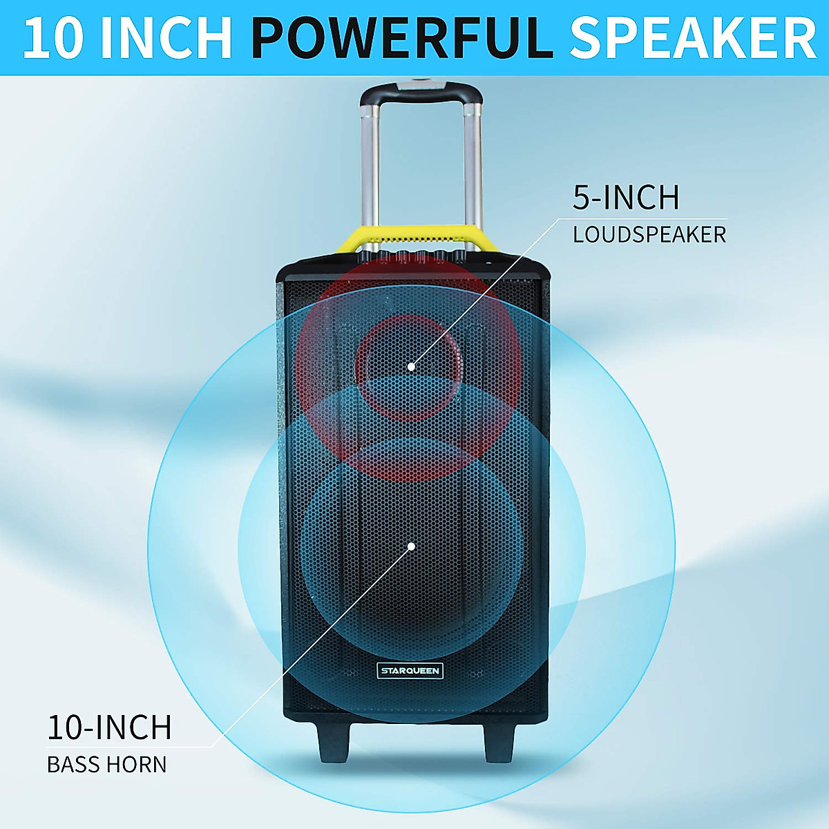 Karaoke Machine Speaker Pa System with 10Inch Woofer Professional Party Speaker with 2 UHF Wireless Mics and Remote Control, AUX/USB/SD/Guitar Input for Party, DJ and Outdoor Activities QX-1014