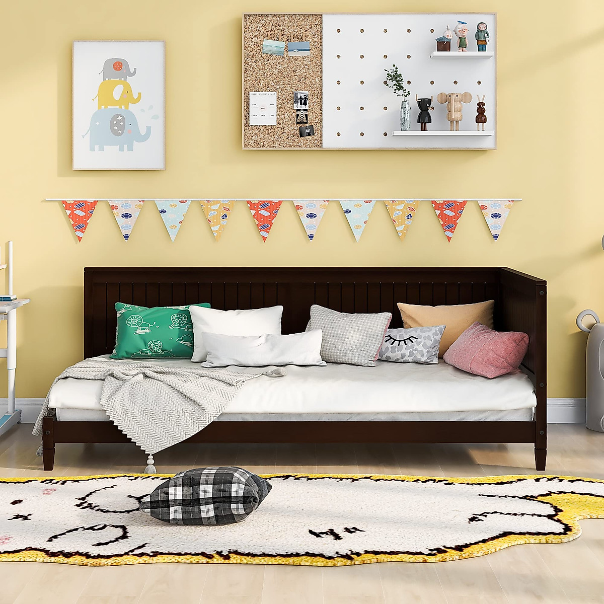 Royard Oaktree Twin Size Daybed, Wood Bed Frame with Headboard and Sideboard, Modern Low Sofa Bed Frame with Wooden Slats Support Mattress Foundation for Kids Room, Bedroom, Living Room, Espresso