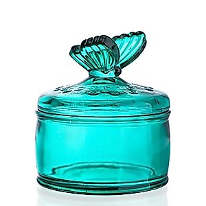 kanpura Green Embossed Glass Jar with Lid,Crystal Glass Candy Dish,Candy Jars Jewelry Box for Wedding Party Buffet, 3.5 oz