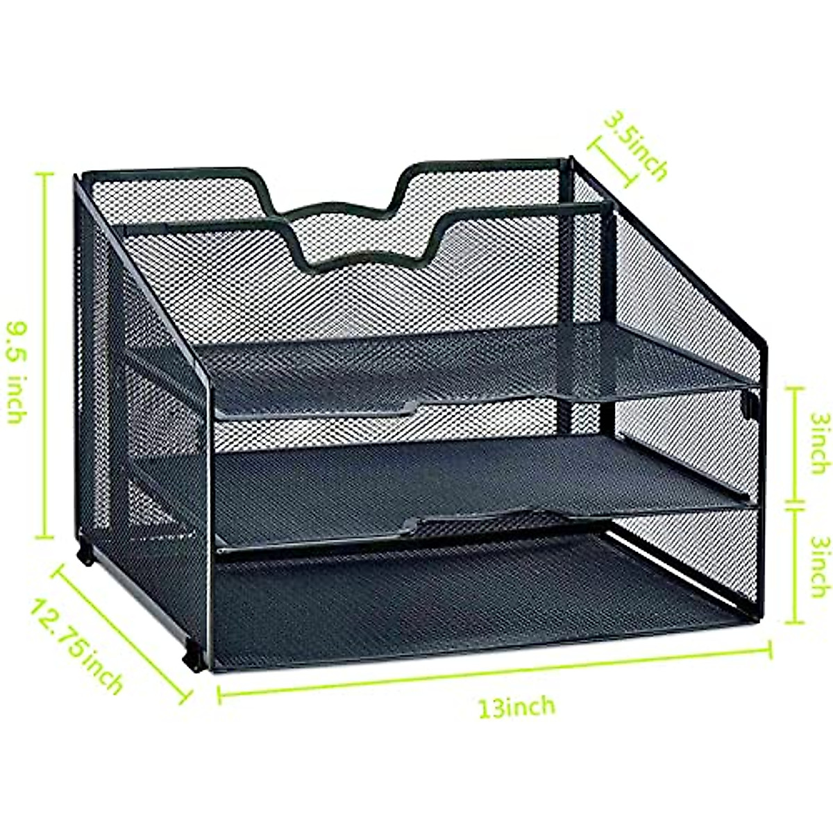 Reliatronic Desk File Organizer with 3 Letter Trays and 1 Vertical Sections, Mesh Letter Tray Paper Organizer for File Holders and Desk Accessories, Black