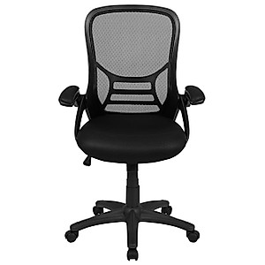 Flash Furniture High Back Black Mesh Ergonomic Swivel Office Chair with Black Frame and Flip-up Arms