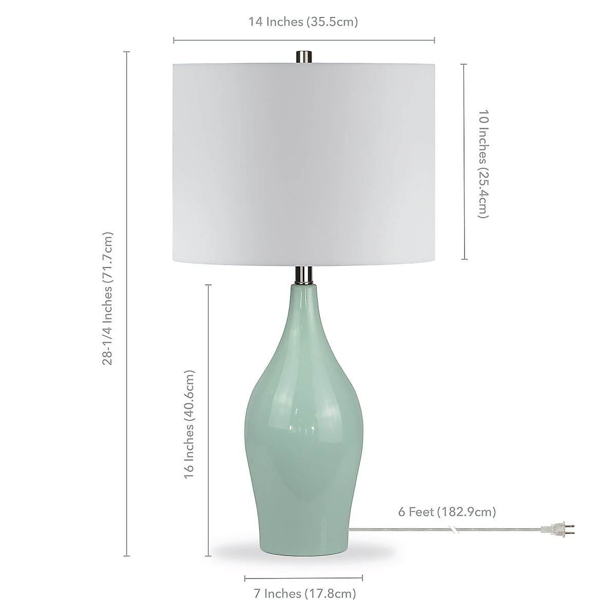 Bella 28.25" Tall Porcelain Table Lamp with Fabric Shade in Teal Porcelain/White