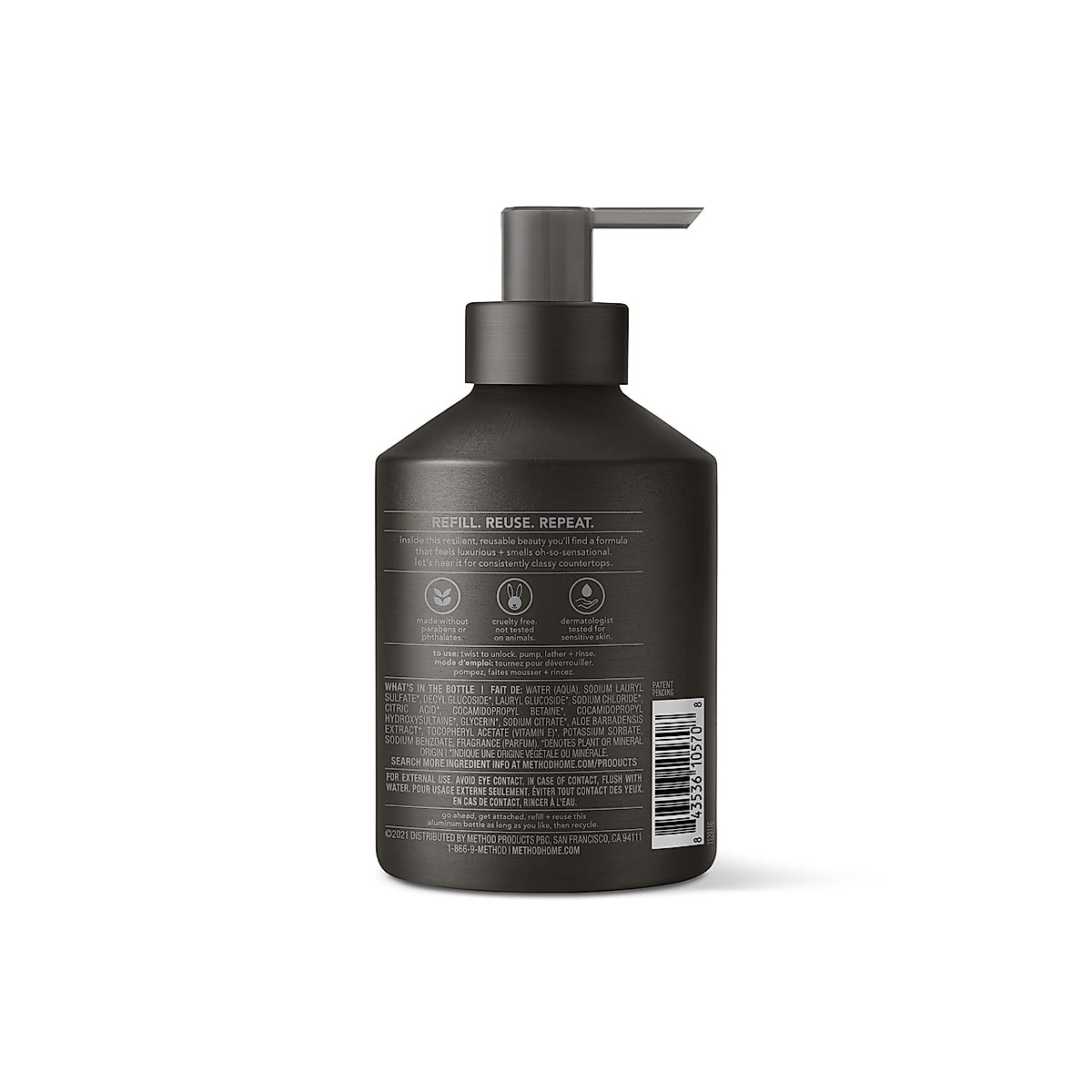 Method Gel Hand Soap, Vetiver + Amber, Reusable Black Aluminum Bottle, Biodegradable Formula, 12 oz (Pack of 3)