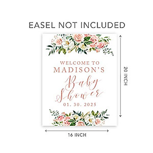 Andaz Press Custom Large Baby Shower Canvas Welcome Sign, Blush Pink Florals, 16 x 20 Inches, Guestbook Alternative, Personalized Sign Our Canvas, for Floral Baby Shower, Baby Sprinkle Theme
