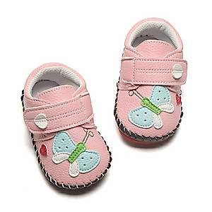 HsdsBebe Baby Boys Girls Pu Leather Hard Bottom Walking Sneakers Toddler Rubber Sole First Walkers Infant Cartoon Slippers Crib Shoes(6-12 Months)