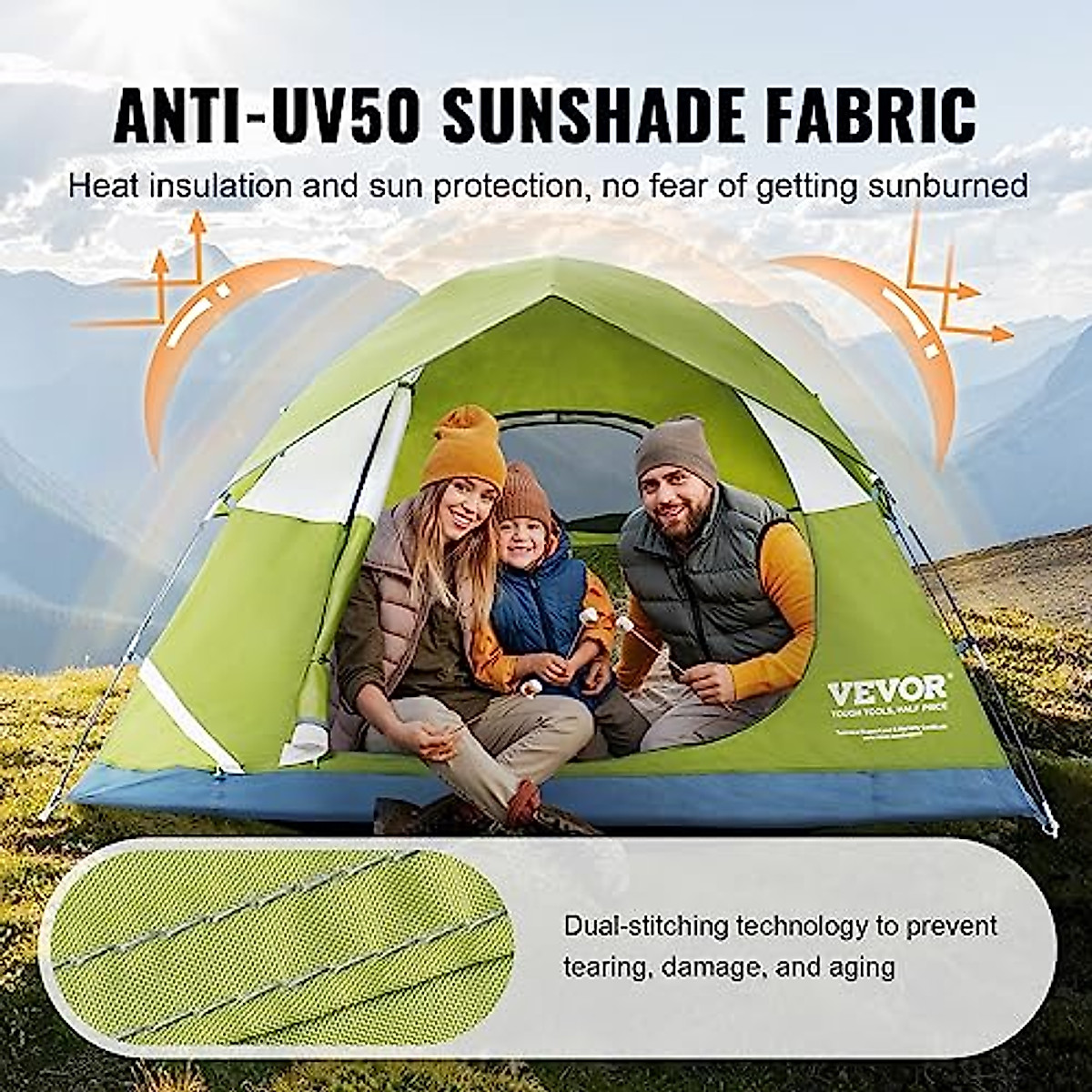 Vevor Camping Tent, 7 x 7 x 4 ft, Waterproof, Lightweight, Backpacking, with Door, for Outdoor Family Camping, Hiking, Hunting, Mountaineering Travel