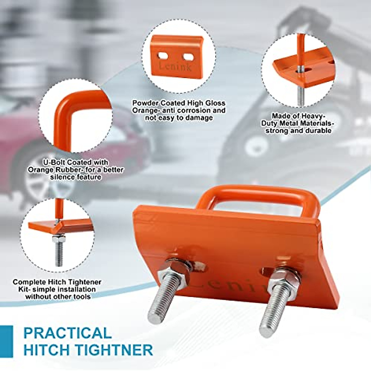 Lenink Trailer Hitch Tightener, Heavy Duty Steel Anti Rattle Tow Hitch Stabilizer with a Wrench for 1.25” or 2” Hitch
